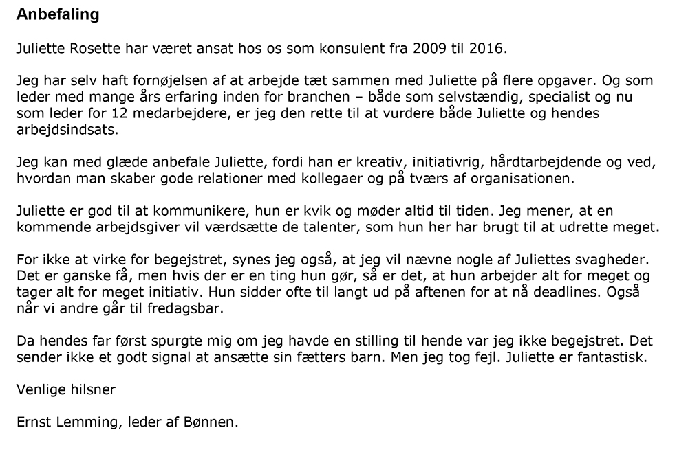 Det skal du ikke skrive i en anbefaling - lederweb